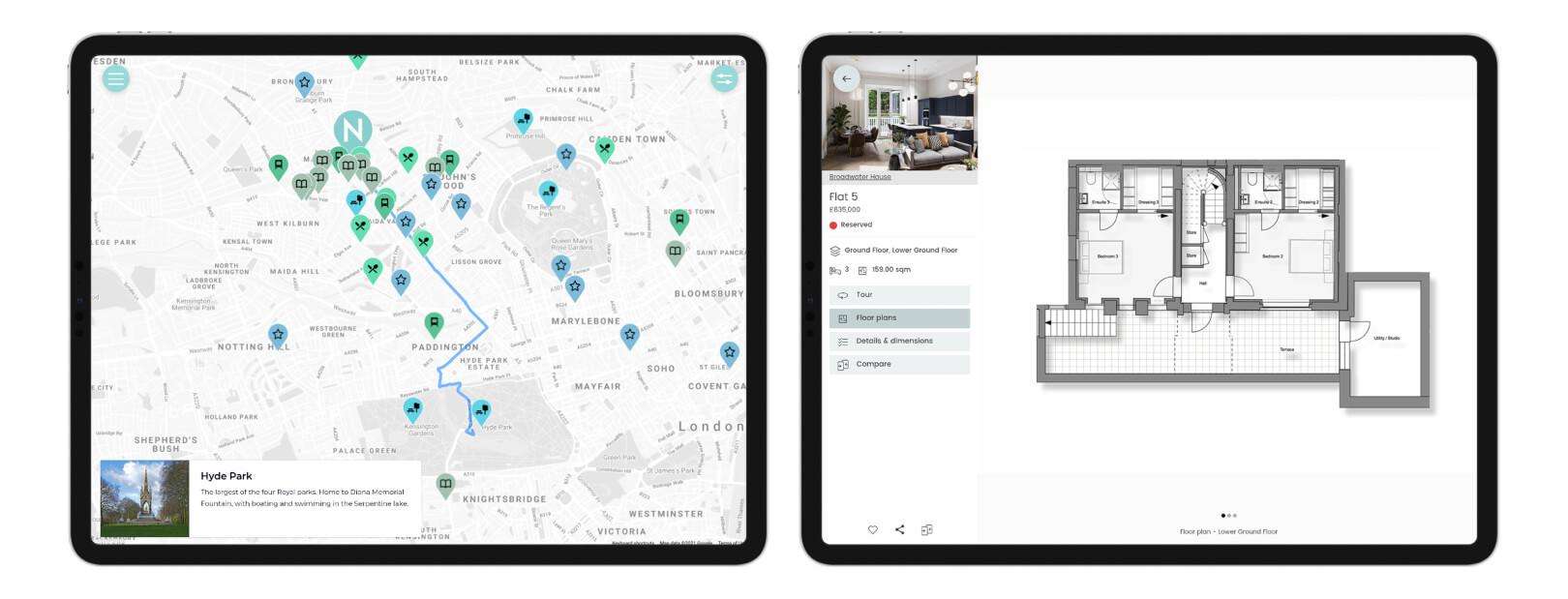 Interactive site plans before and after