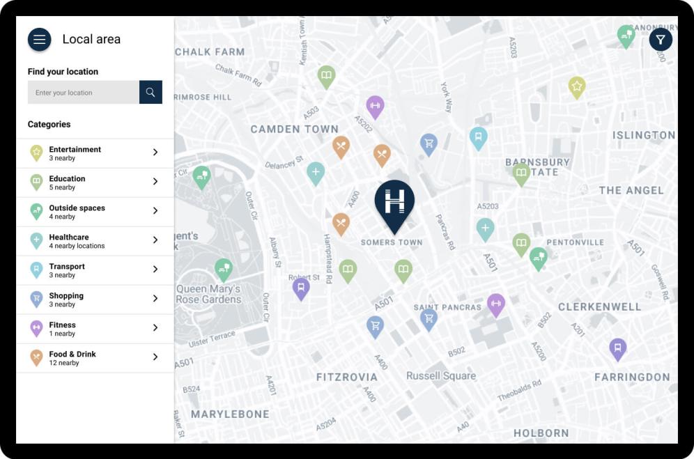 New app features: Local area map with rich content
