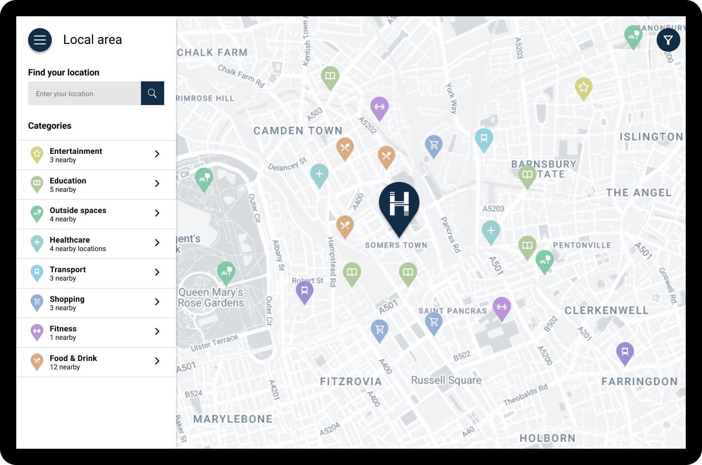 New app features: Local area map with rich content